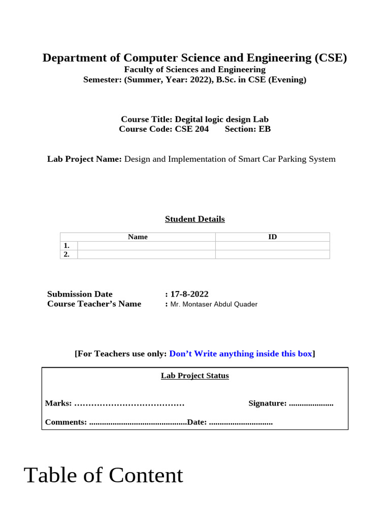 DLD LAB Project Report template | PDF | Parking | Microcontroller DLD LAB Project Report template | PDF | Parking | Microcontroller