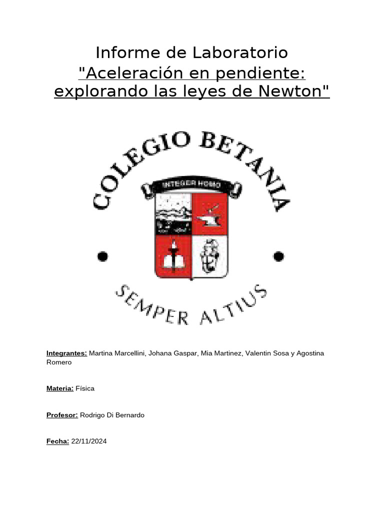 Informe De Laboratorio Aceleracion En Pendiente Explorando Las Leyes