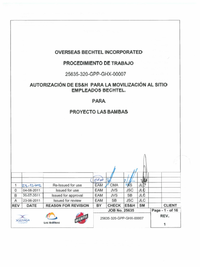 25635-320-Gpp-ghx-00007-Autorizacion de Es&h para La Movilizacion Al Sitio Empleados Bechtel | PDF