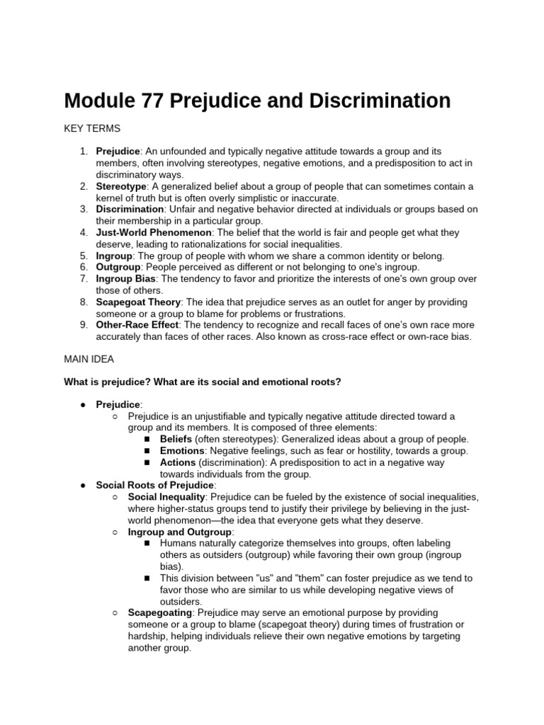 Module 77 Prejudice and Discrimination | PDF | Prejudices | Stereotypes