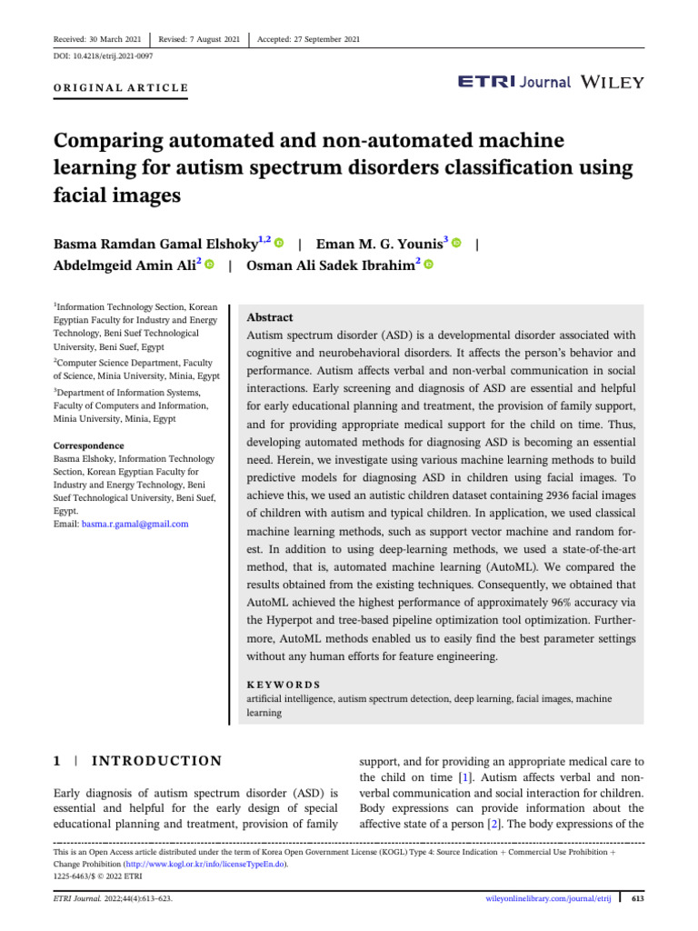 Comparing Automated And Non‐automated Machine Learning For Autism