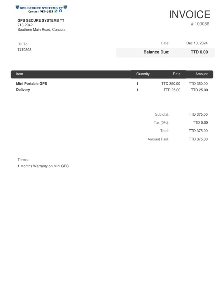 Invoice for Mini Portable GPS Purchase | PDF