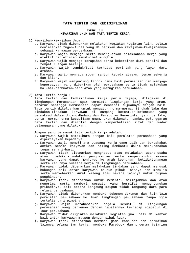 Tata Tertib dan Kedisiplinan Karyawan | PDF
