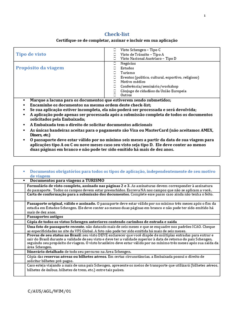 Austria National Checklist | PDF | Visto para viagem | Passaporte
