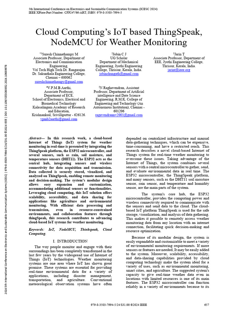 IoT Weather Monitoring with ESP32 | PDF | Internet Of Things | Cloud ...