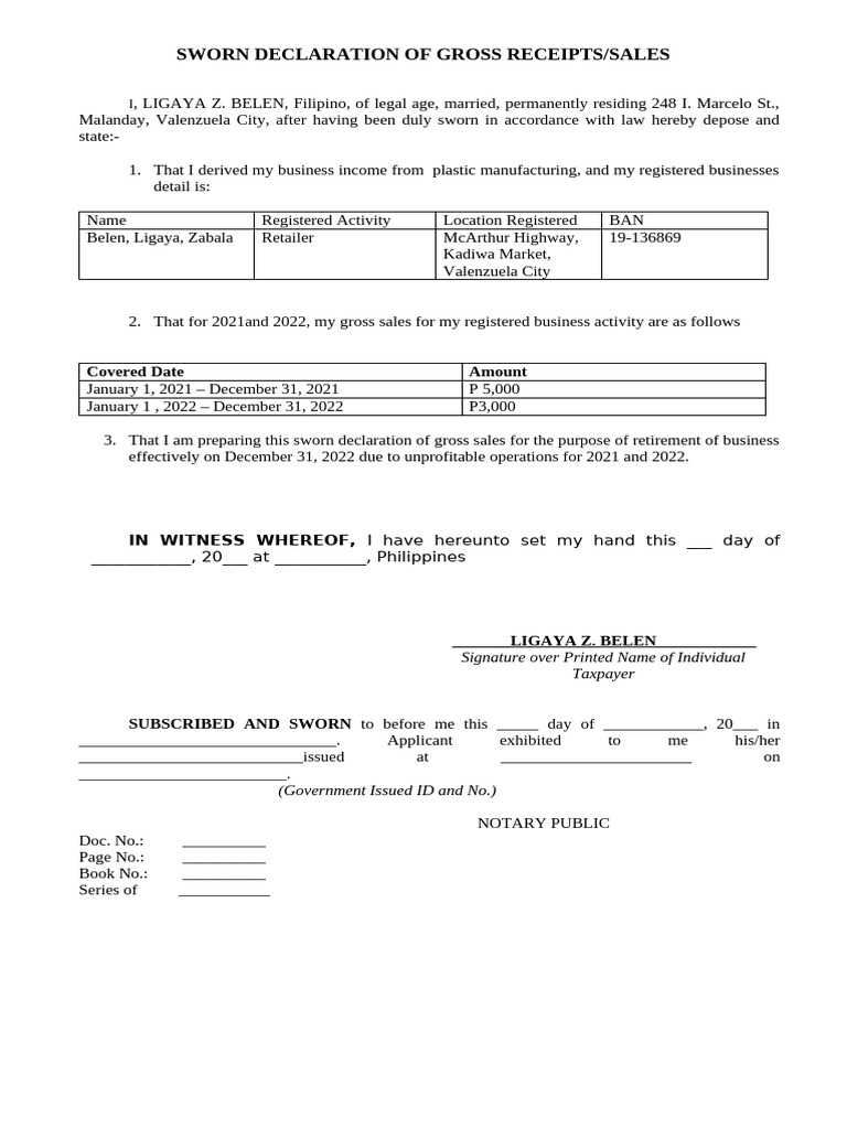 SWORN DECLARATION OF SALES | PDF SWORN DECLARATION OF SALES | PDF