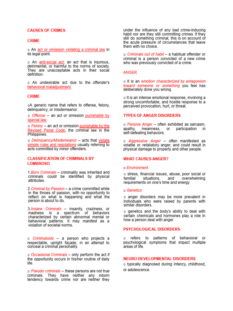 Causes of Crimes | PDF | Mental Disorder | Dissociation (Psychology)