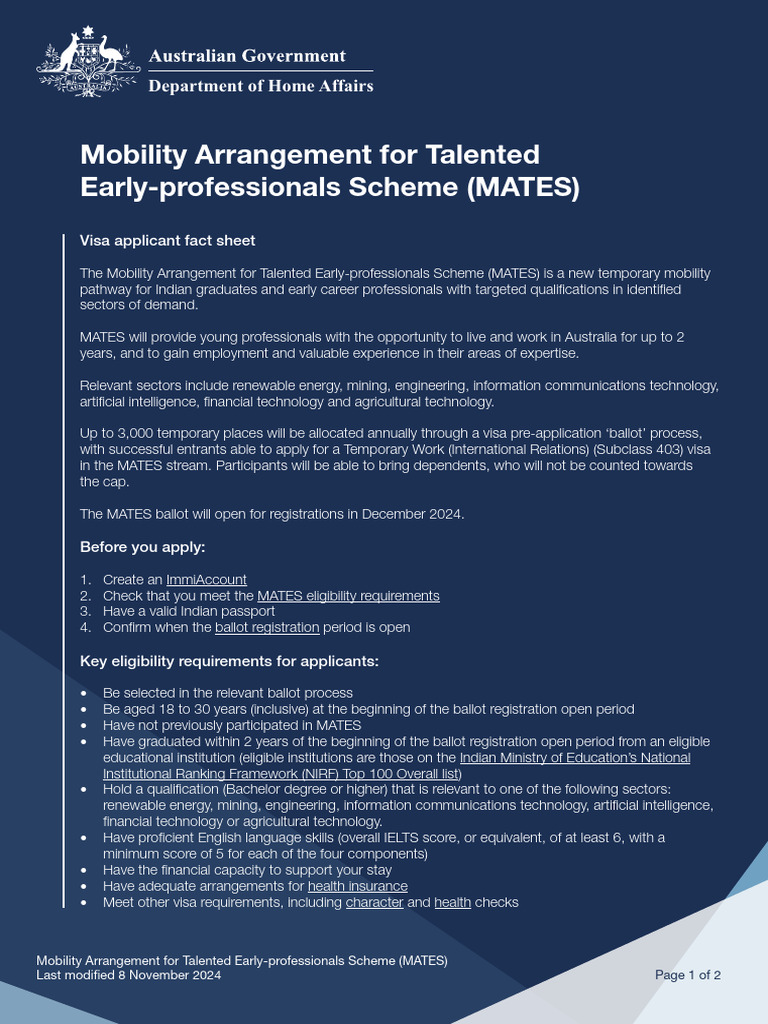 fact-sheet-mates-applicants | PDF | Travel Visa | Australia