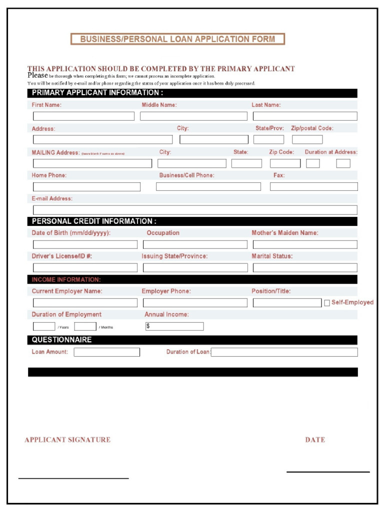 Loan Application Form Pdf
