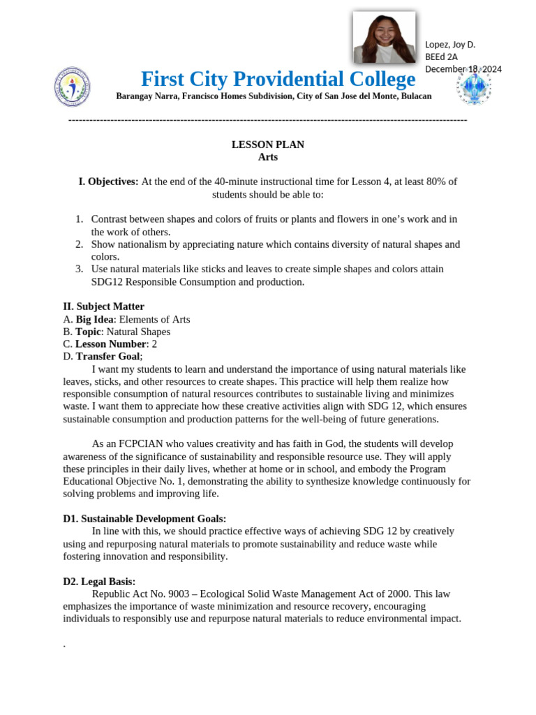 TAEG LESSON PLAN | PDF | Flowers | Multiple Choice