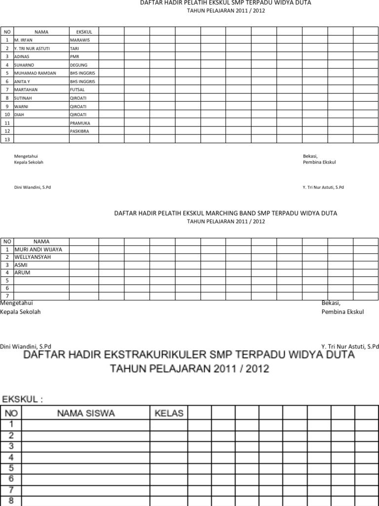 Absen Pelatih Ekskul | PDF