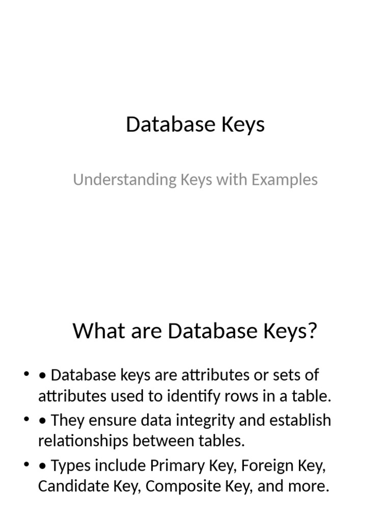 Database Keys With Examples Presentation | PDF