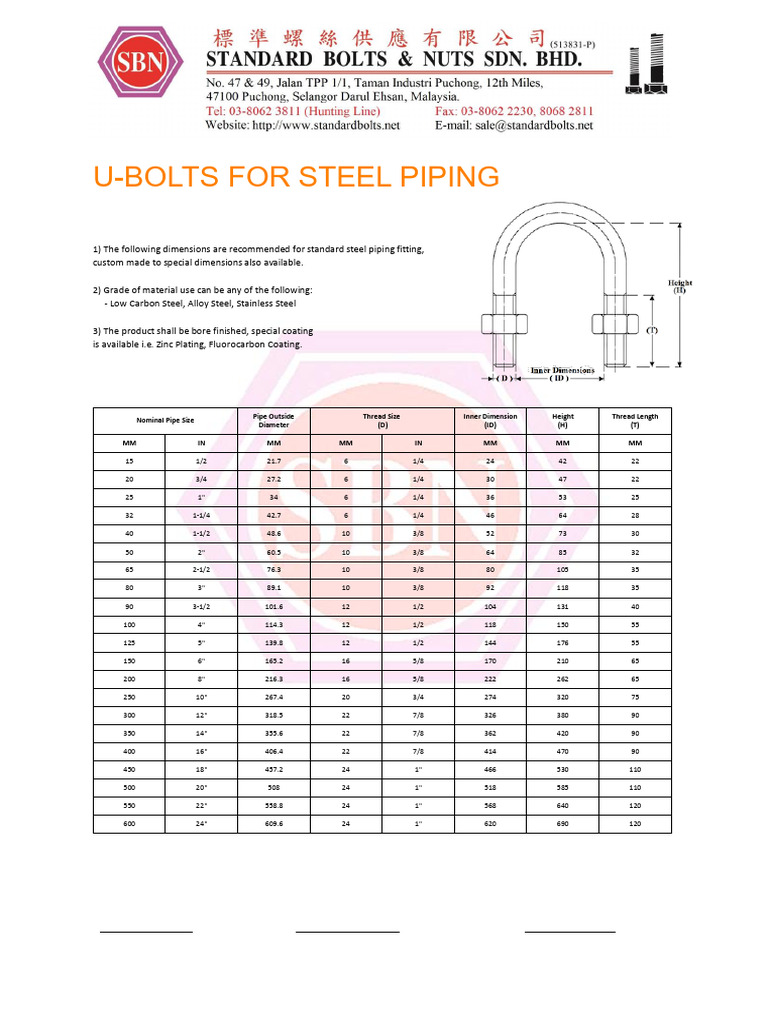 CATALOG-U-BOLT | PDF | Pipe (Fluid Conveyance) | Steel