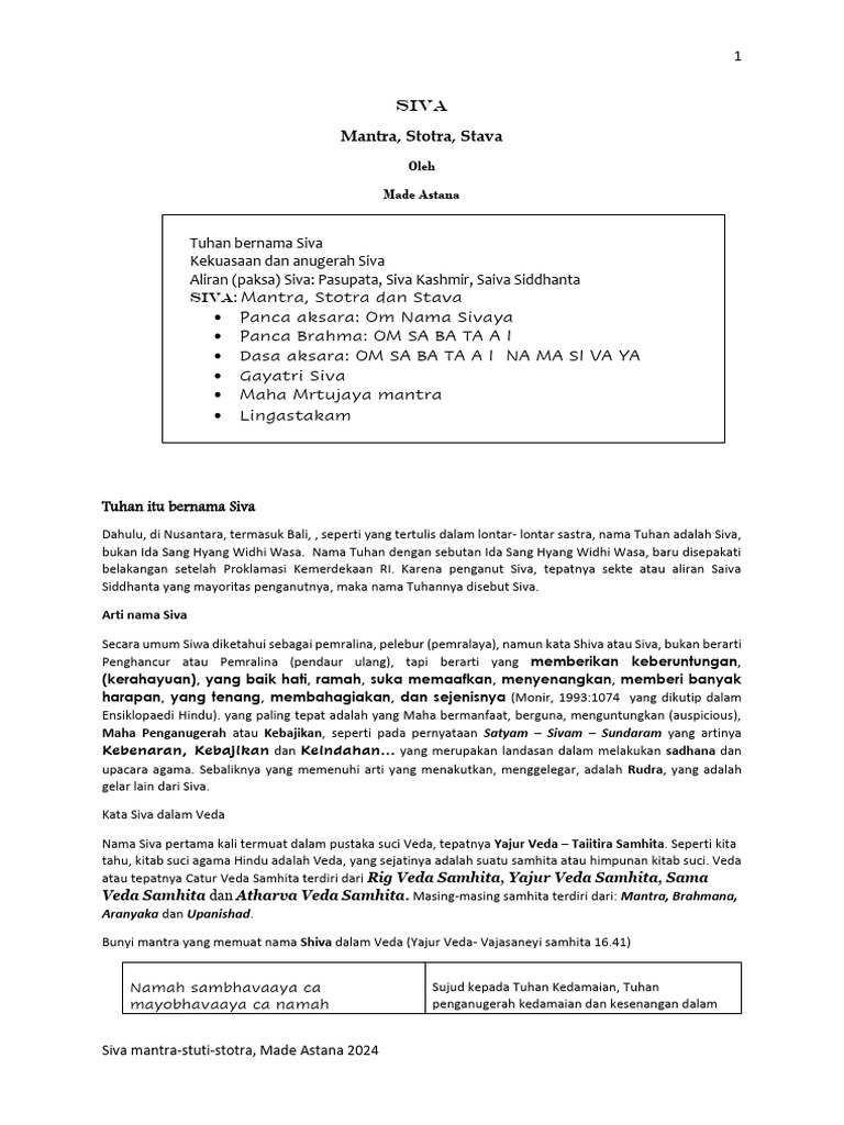 SIVA MANTRA STOTRA DAN STAWA | PDF
