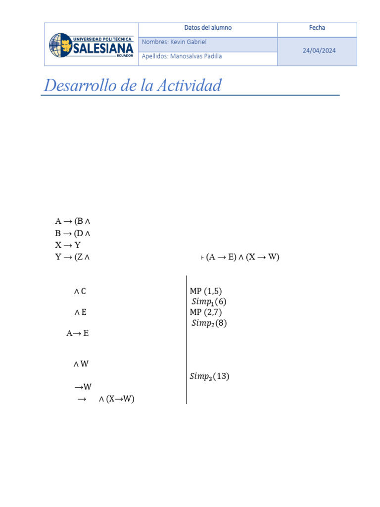 Manosalvas Kevin PC U1 Tarea3 | PDF | Lógica | Razonamiento deductivo