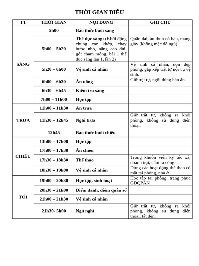 THỜI GIAN BIỂU | PDF