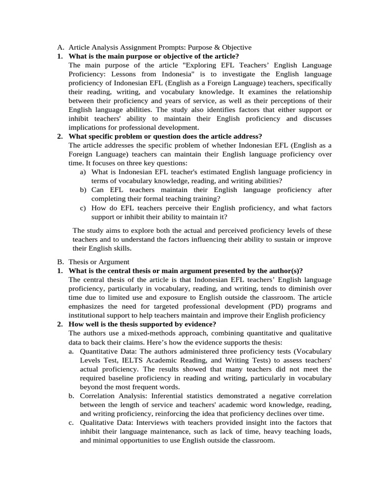 Article Analysis Assignment Prompts | PDF | English As A Second Or Foreign Language | Teachers