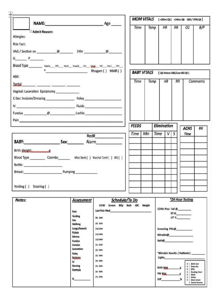 Postpartum Shift sheet | PDF