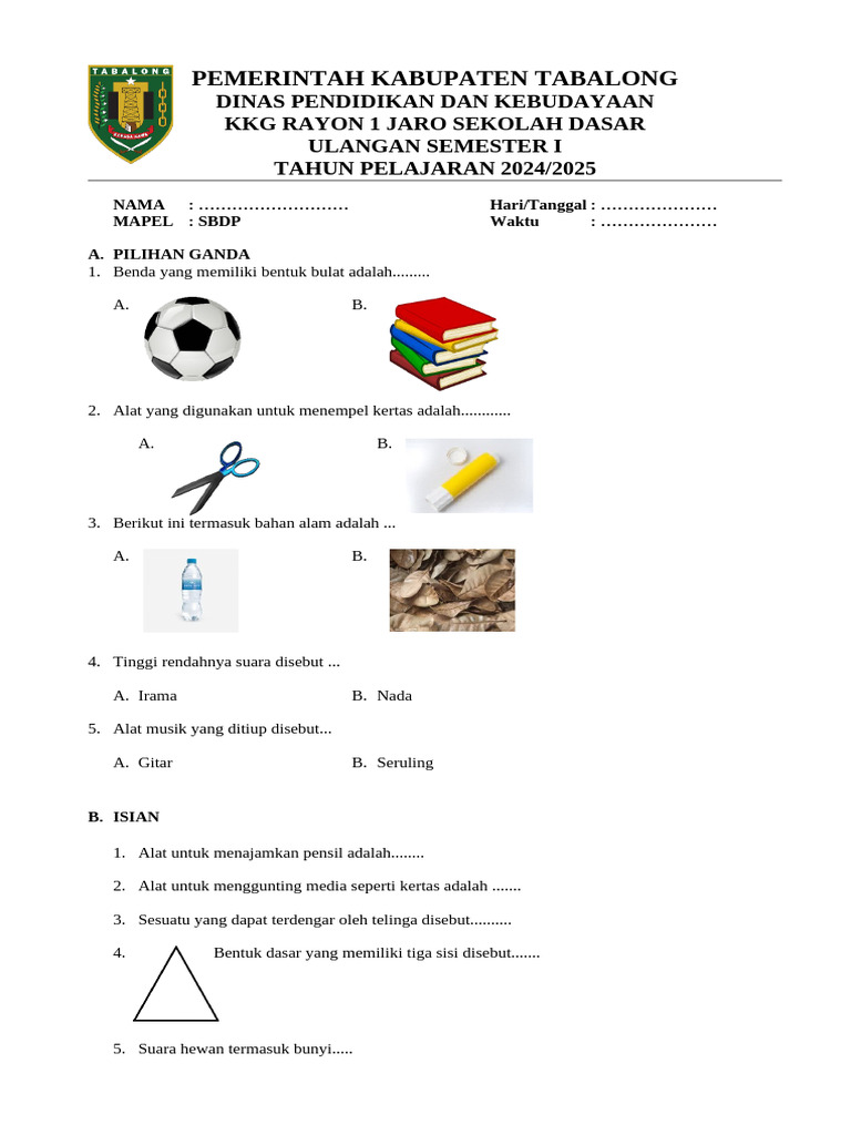 Soal SBDP Kelas 1 | PDF