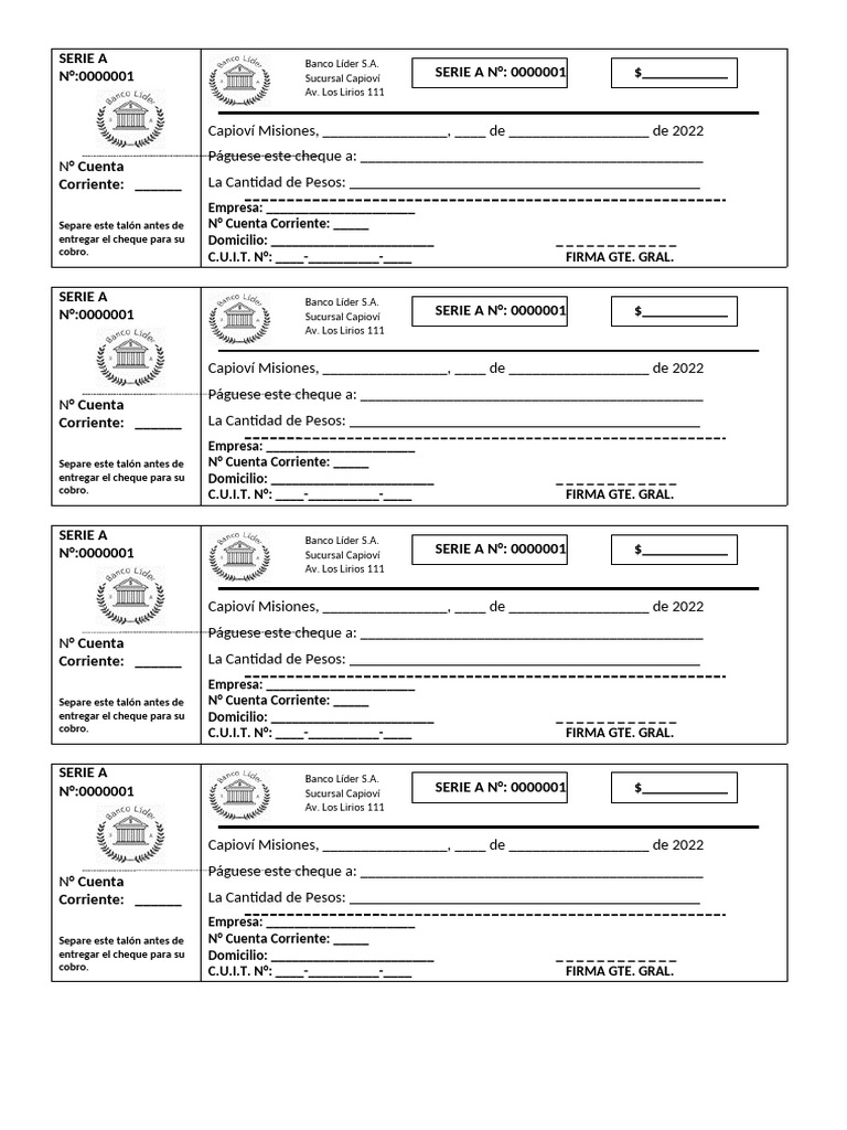 Modelo de Cheque para Aprender | PDF