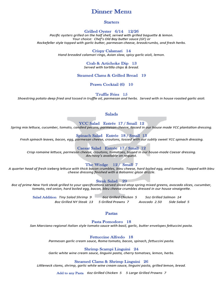 Dinner Menu January 2024 - WEB | PDF | Salad | Hamburgers