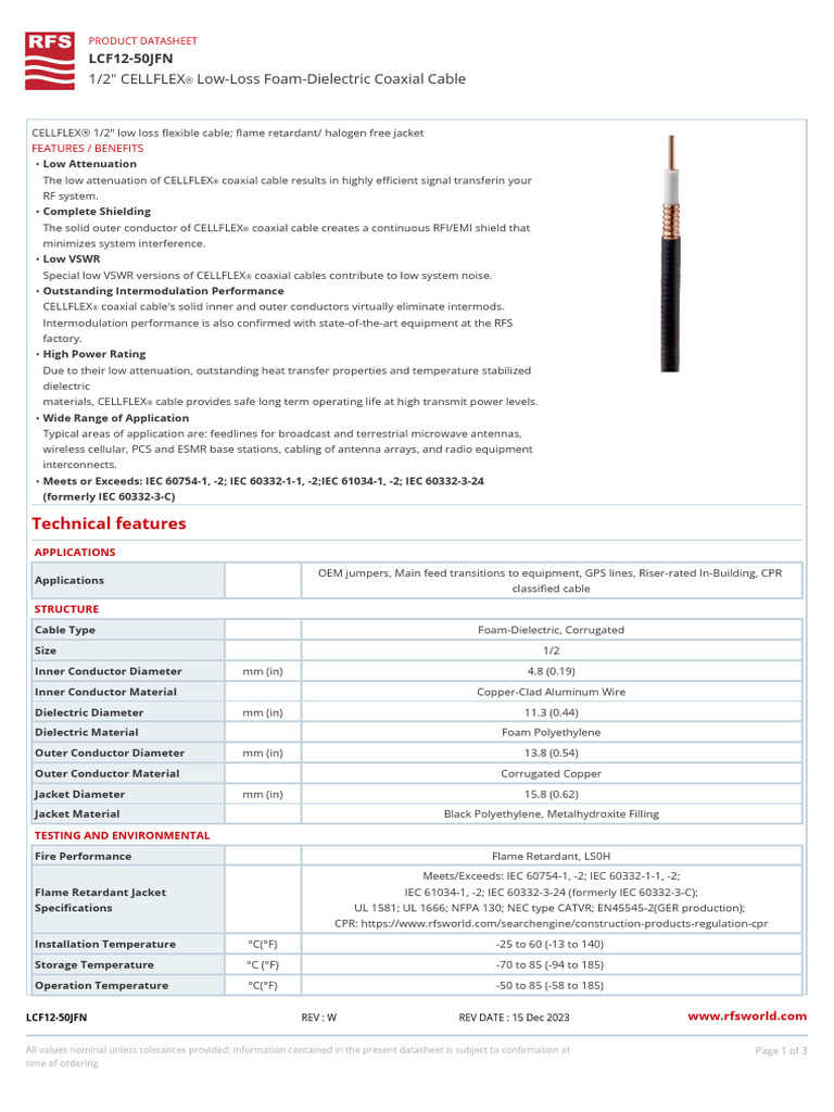 LCF12-50JFN | PDF | Coaxial Cable | Electrical Components