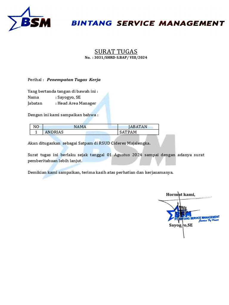 Surat Tugas Andrias | PDF