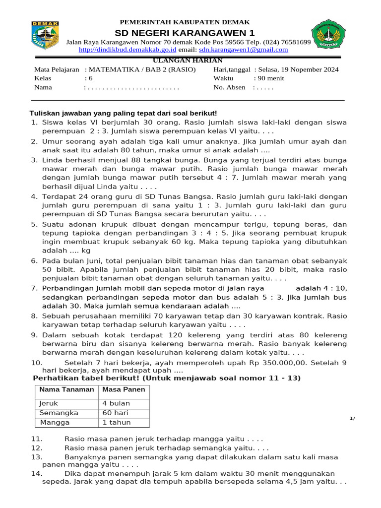 SOAL ULANGAN MTK BAB 2 | PDF
