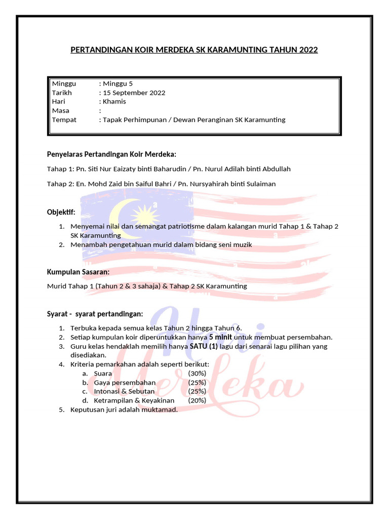 Pertandingan Koir Merdeka SK Karamunting | PDF