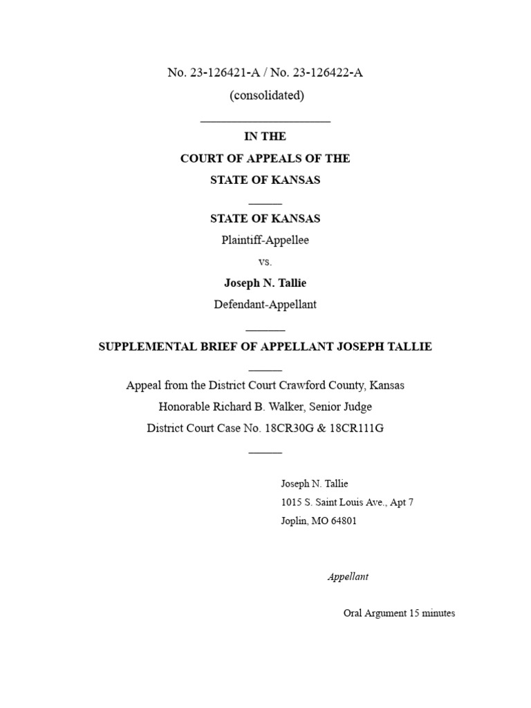State of Kansas vs. Joseph N. Tallie (Appellant's Brief) | PDF | Probation | Fourteenth ...