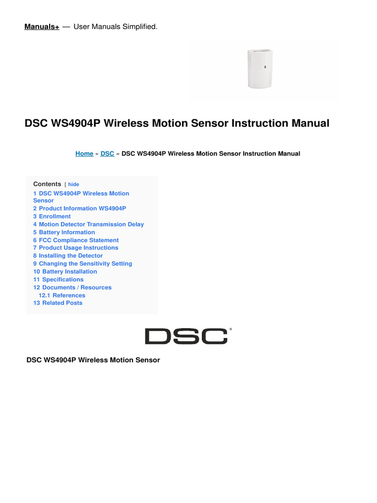 Ws4904p Wireless Motion Sensor Manual | PDF | Radio | Electromagnetic ...