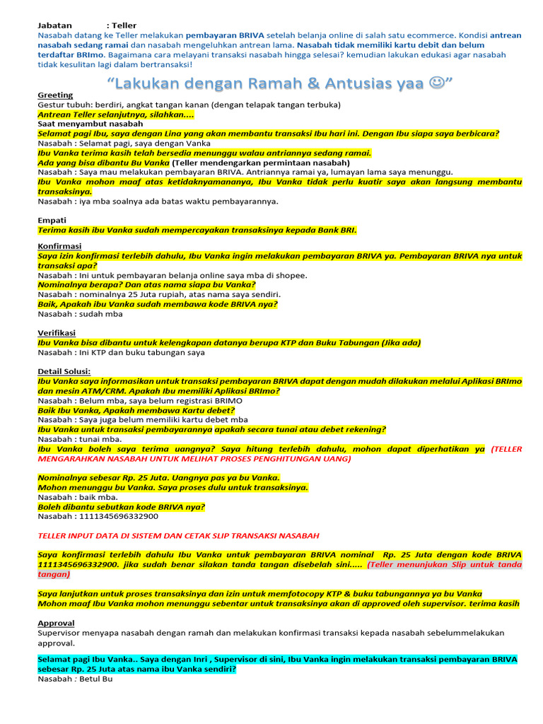 Skrip Teller_pembayaran BRIVA-week 5 Okt | PDF