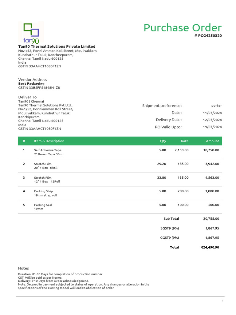 PO24250320 - PO | PDF | Payments