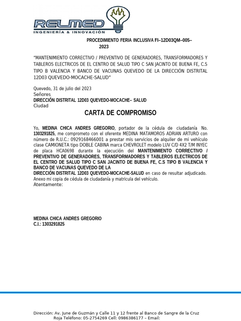 COMPROMISO VEHICULO | PDF