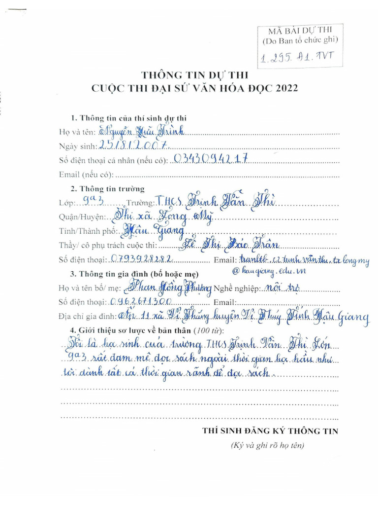 Chia Se Cam Nhan - Nguyen Huu Trinh - Thcs Trinh Van Thi | PDF