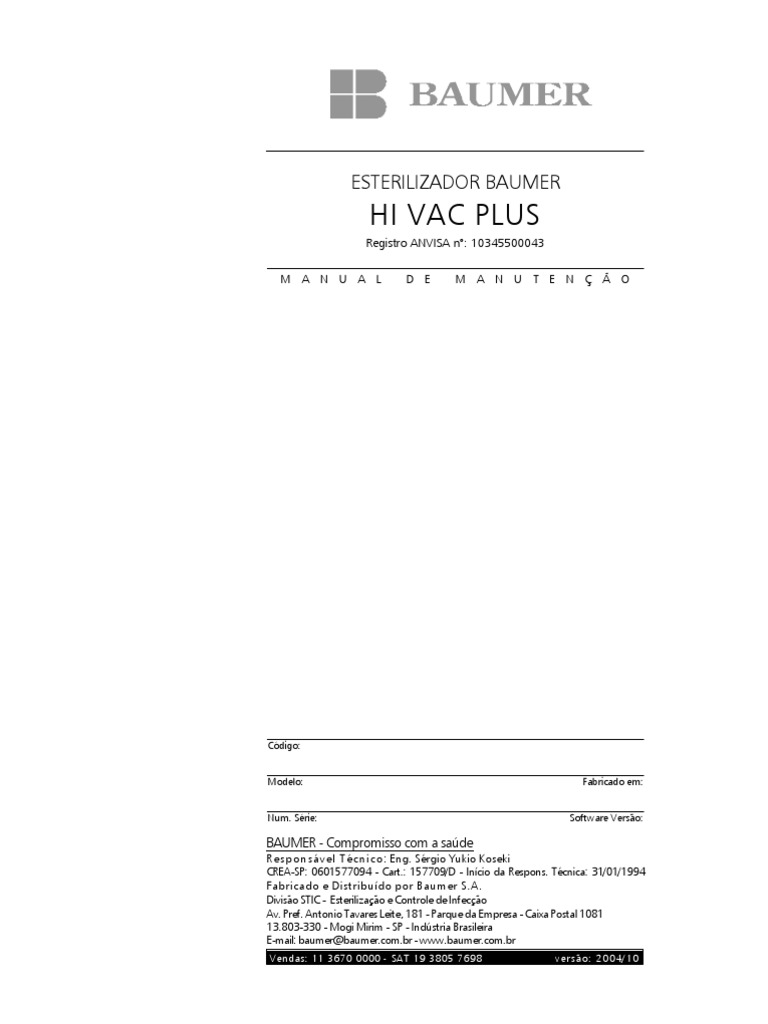 Manual Autoclave Baumer HI VAC | Download grátis PDF | Fabricação e ...