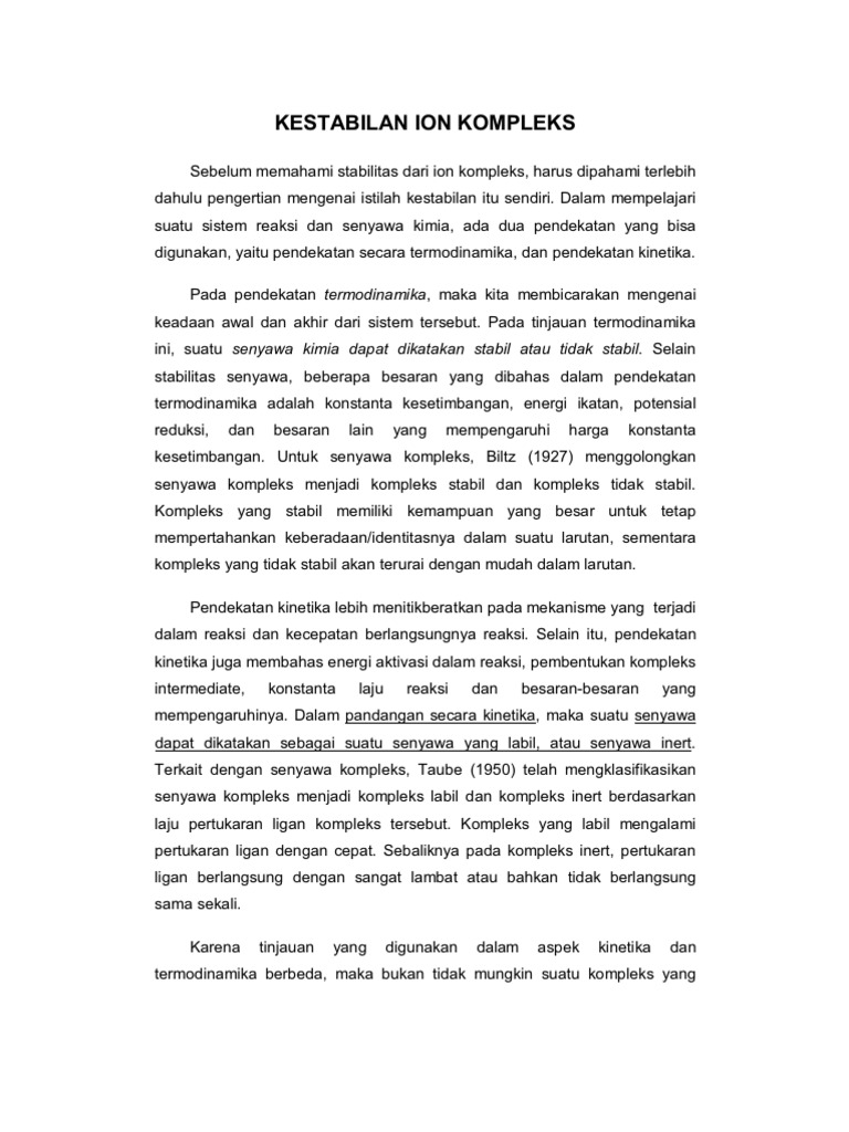 Kestabilan Ion Kompleks | PDF