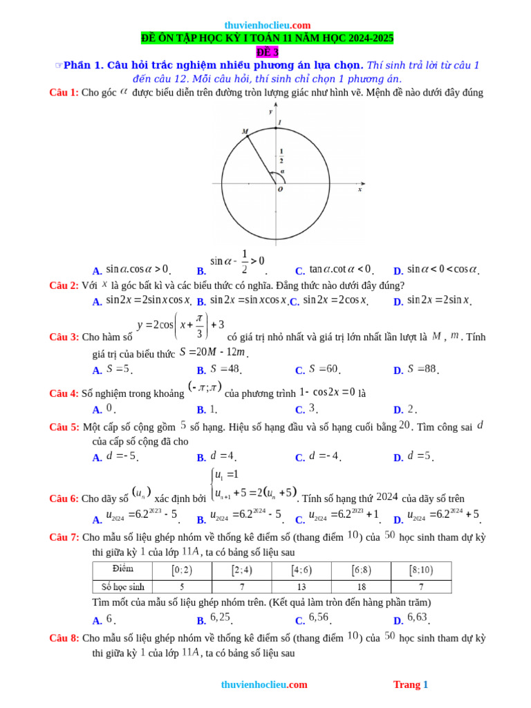 thuvienhoclieu.com-De-on-tap-HK1-Toan-11-KNTT-De-3 | PDF