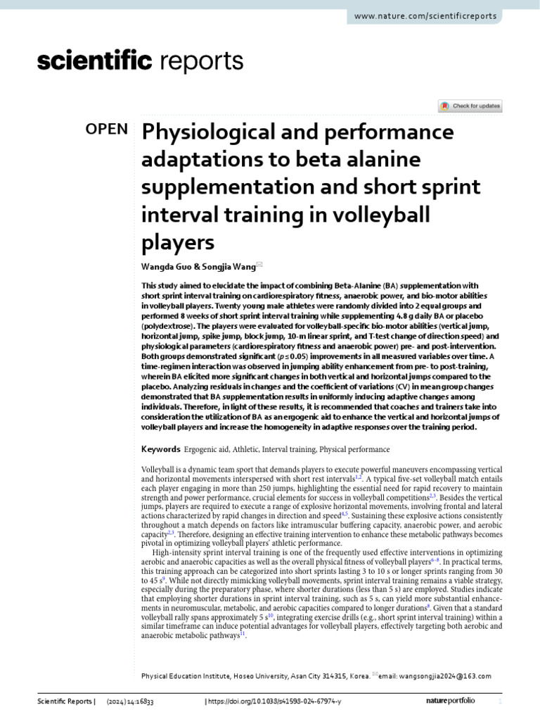 2024 - Physiological and performance adaptations to beta alanine supplementation and short ...