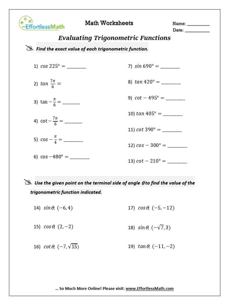 Evaluating Trigonometric Functions | PDF | Trigonometric Functions ...