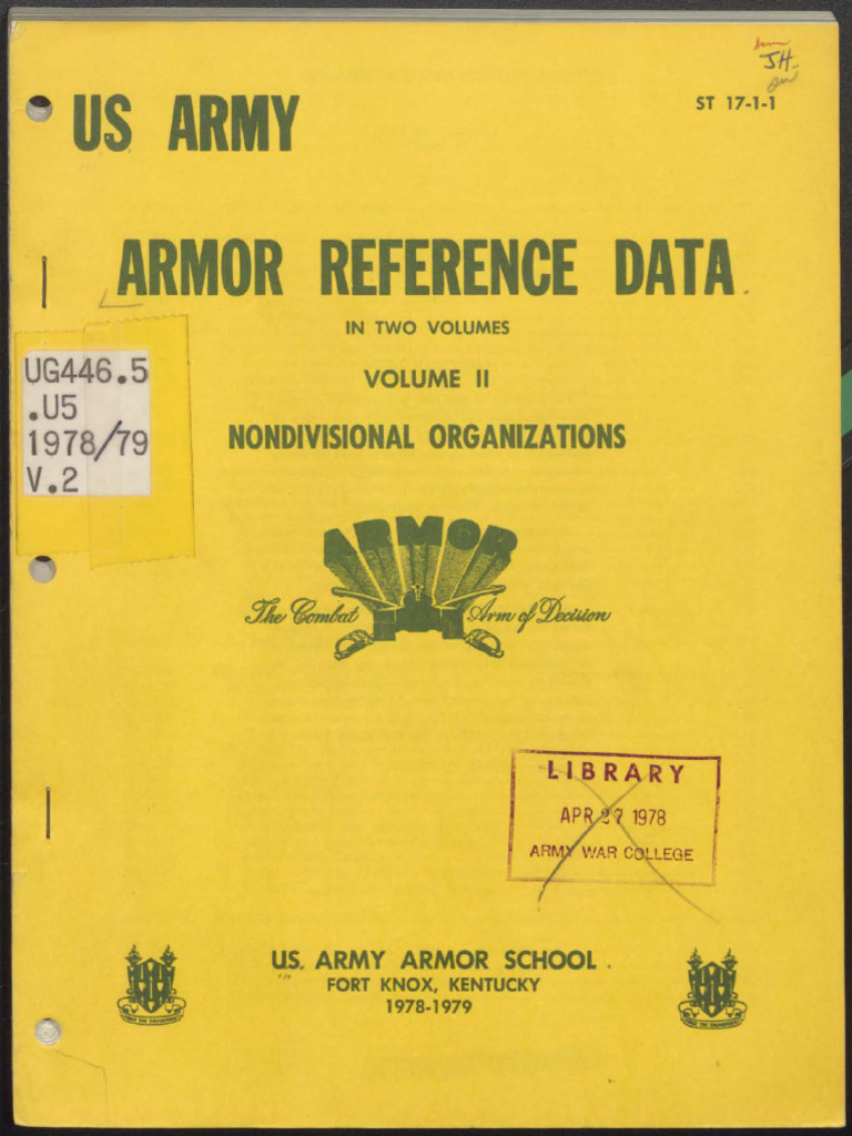 1978 Armor Reference Data Vol II Non Divisional Organizations | PDF ...