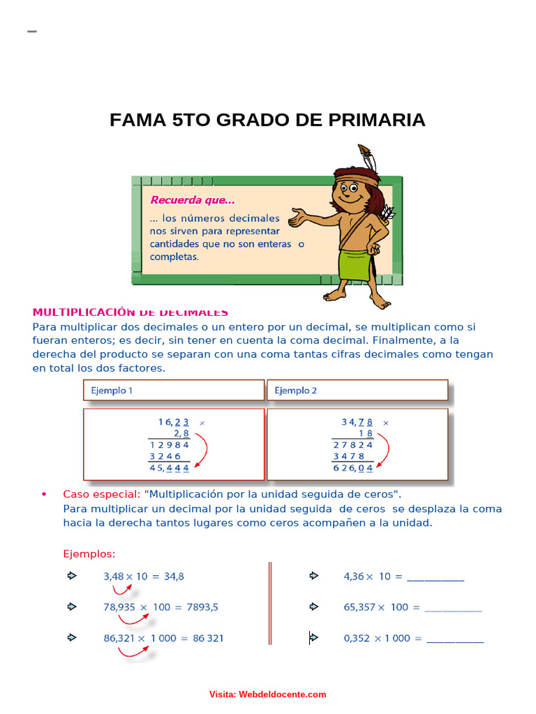 Multiplicación y División de Decimales 5to Grado | PDF | División ...