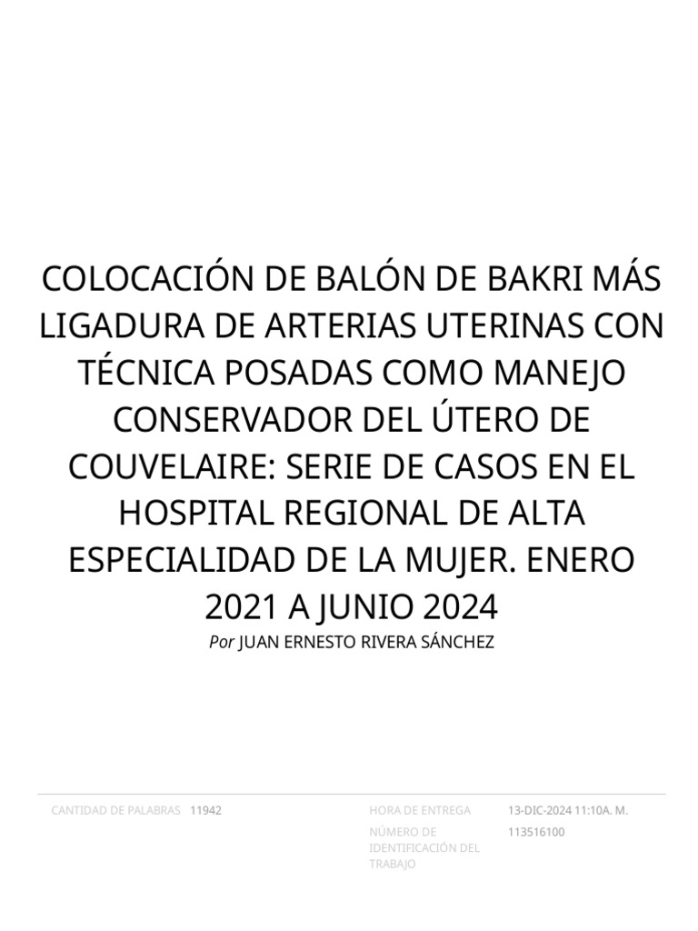Colocaci N de Bal N de Bakri M S Ligadura de Arter | PDF