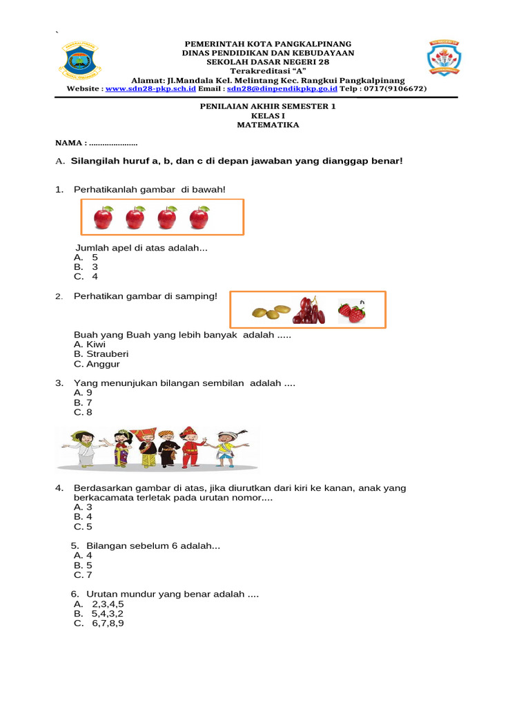 SOAL MTK SAS | PDF