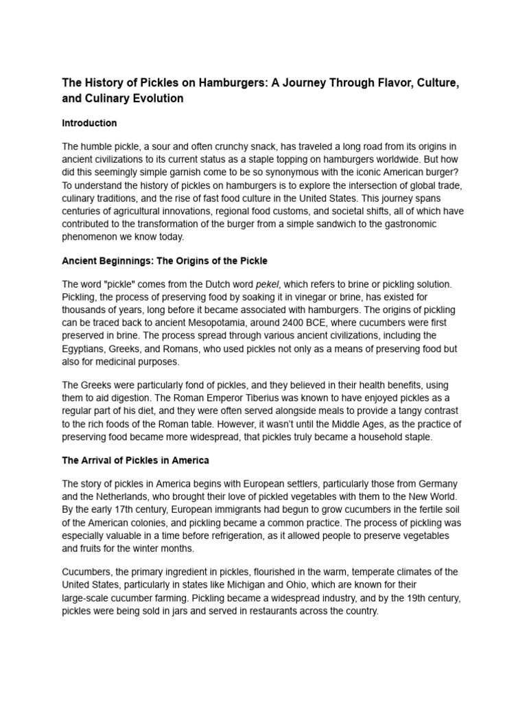 Pickles: A Burger's Flavor Evolution | PDF | Hamburgers | Pickled Cucumber