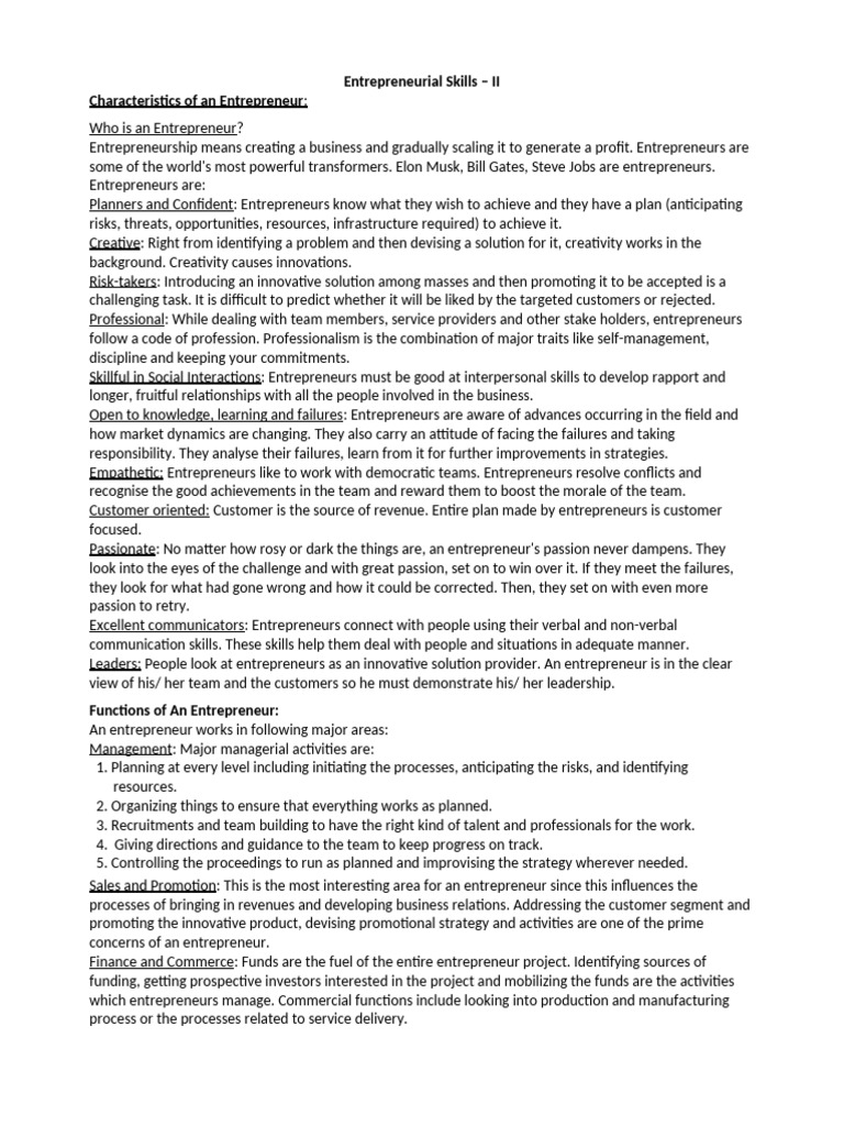 Entrepreneurial Skills Pdf Entrepreneurship Startup Company