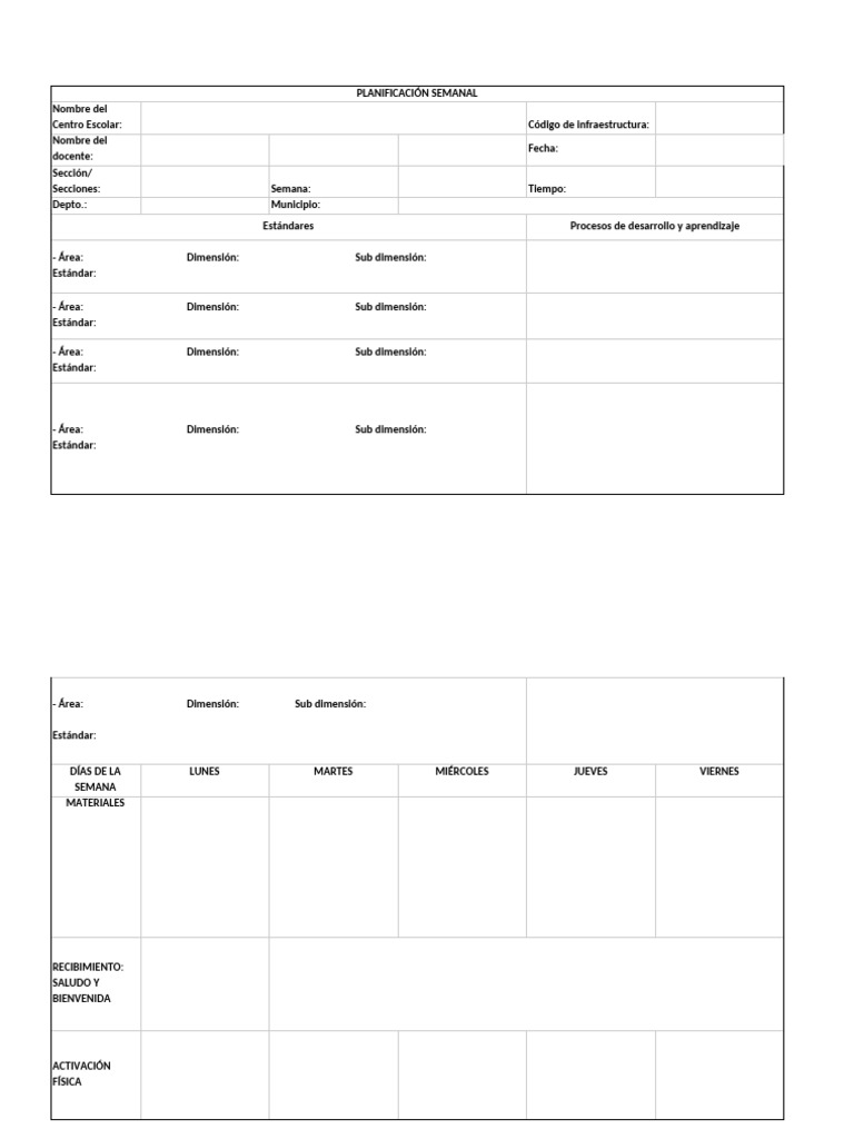 Formato de Planificaci%C3%B3n Parvularia, Primer Grado | PDF
