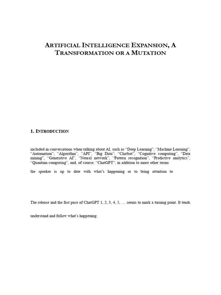 Artificial Intelligence Expansion, A Transformation or A Mutation | PDF | Artificial ...
