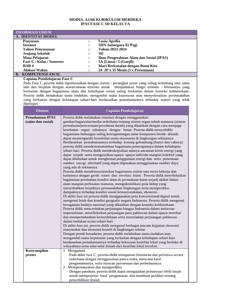 Modul Ajar IPAS SD Kelas 5A | PDF