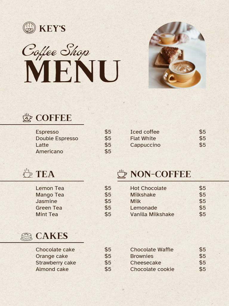Beige and Brown Classic Coffee Shop Menu PDF | PDF